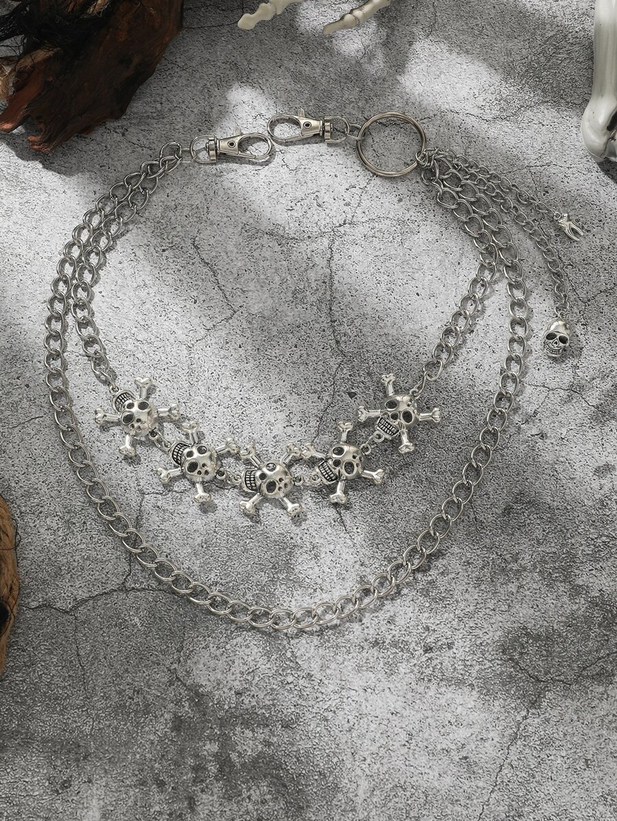 1pc Men's Silver Chain With Skull Mask Pendant Multi-Layer Pants Chain ...