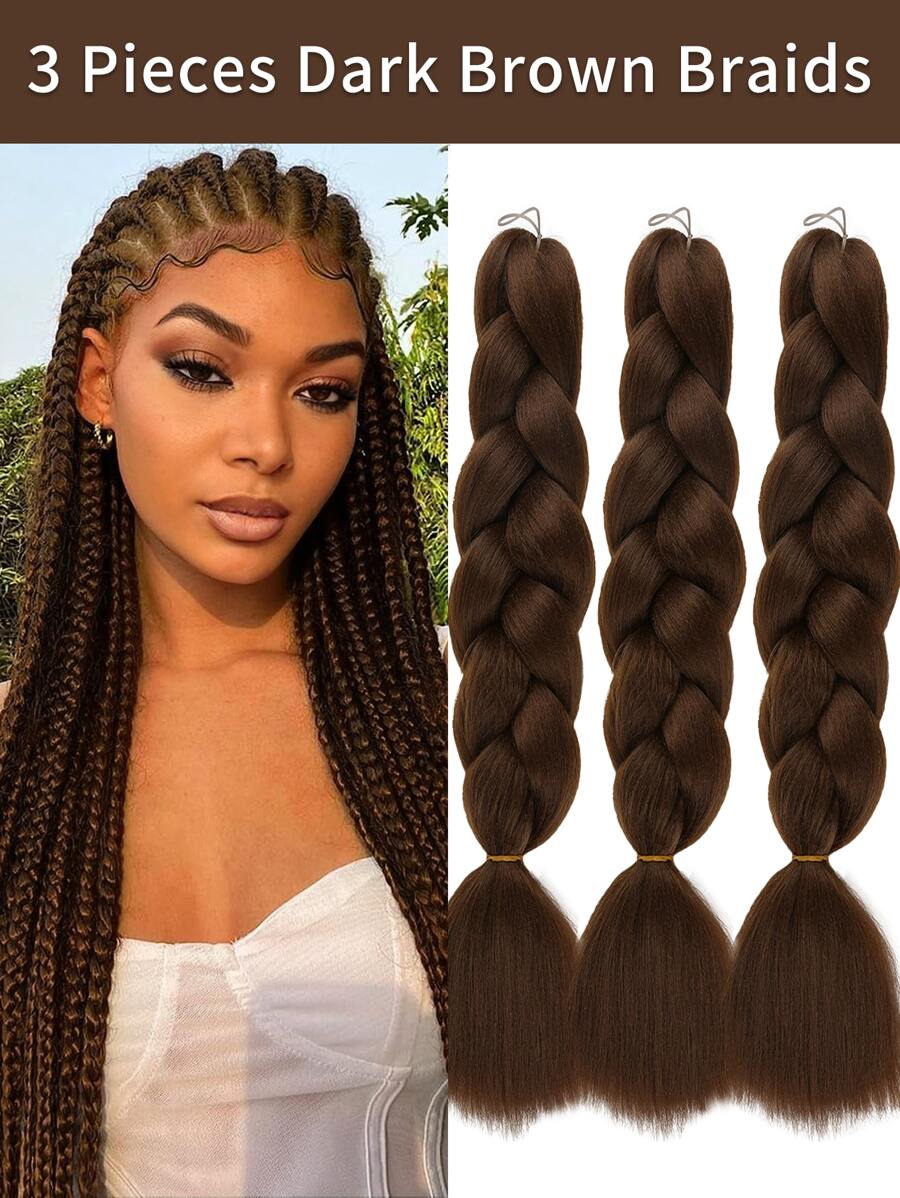 Chocolate Brown Braiding Hair Extensions 24 Inch 3 Packs Synthetic ...