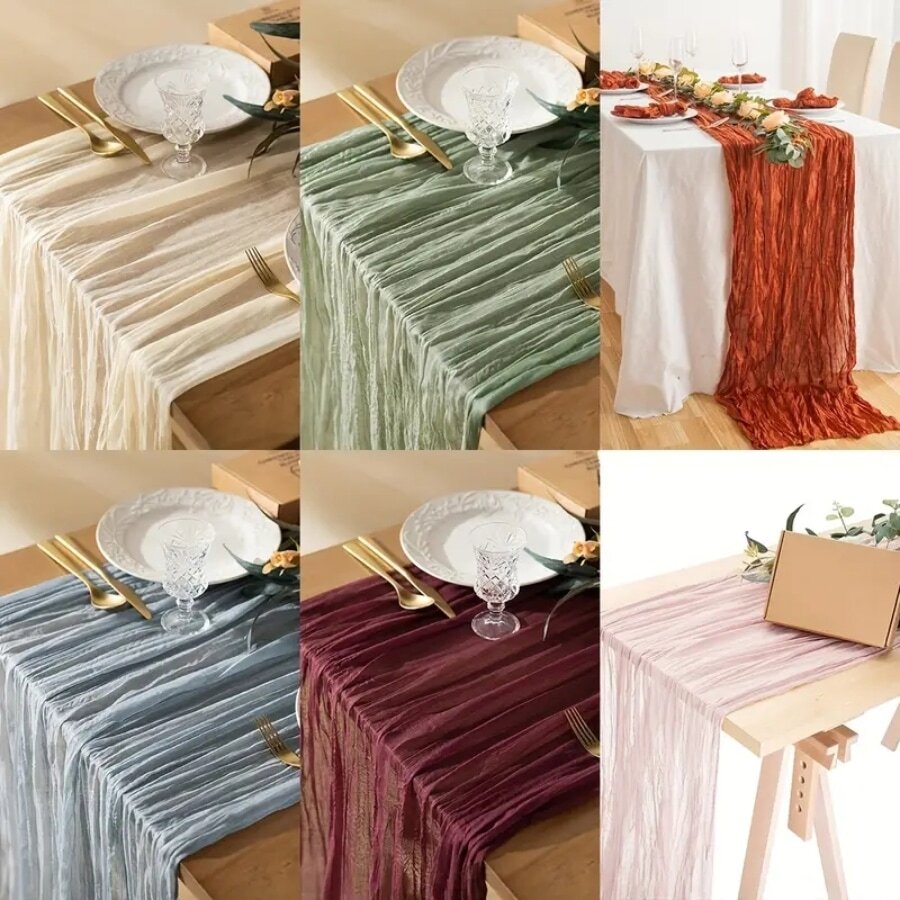 1pc Polyester Crinkle Table Runner, Cheesecloth Table Runner, Gauze ...