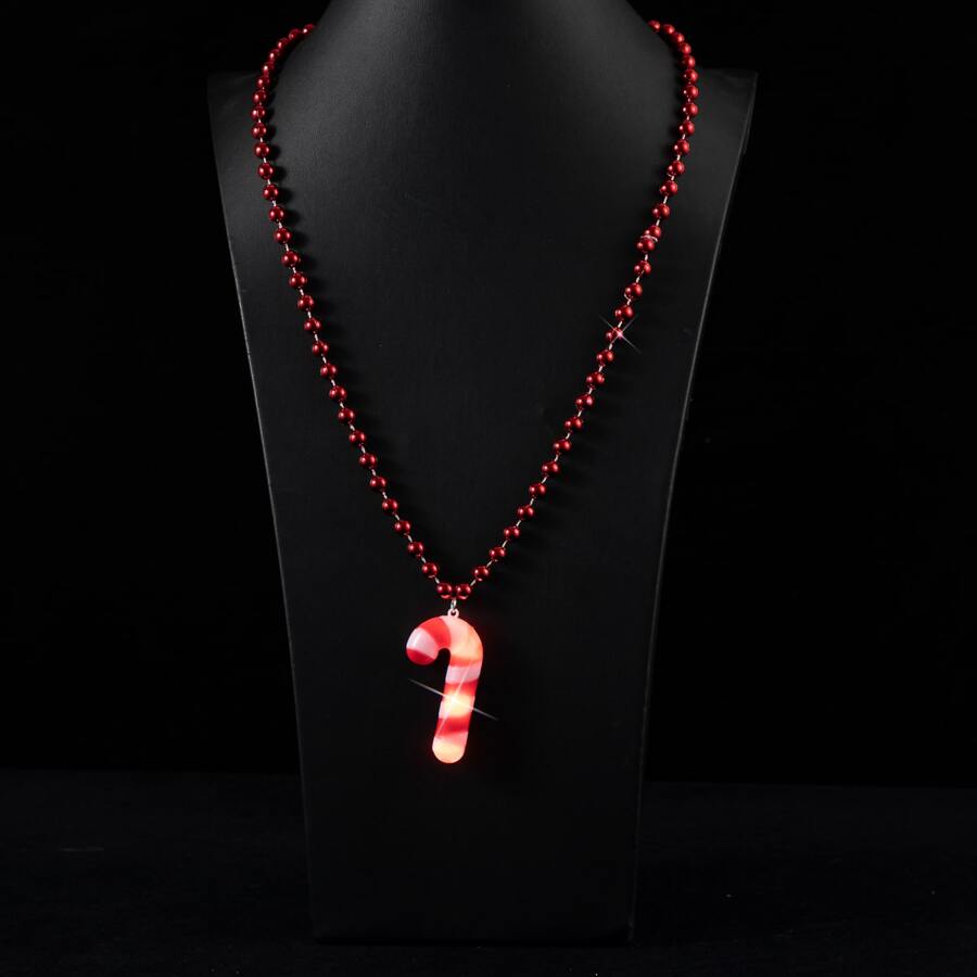 1pc Plastic Glow In The Dark Cane Shaped Necklace With Blinking ...