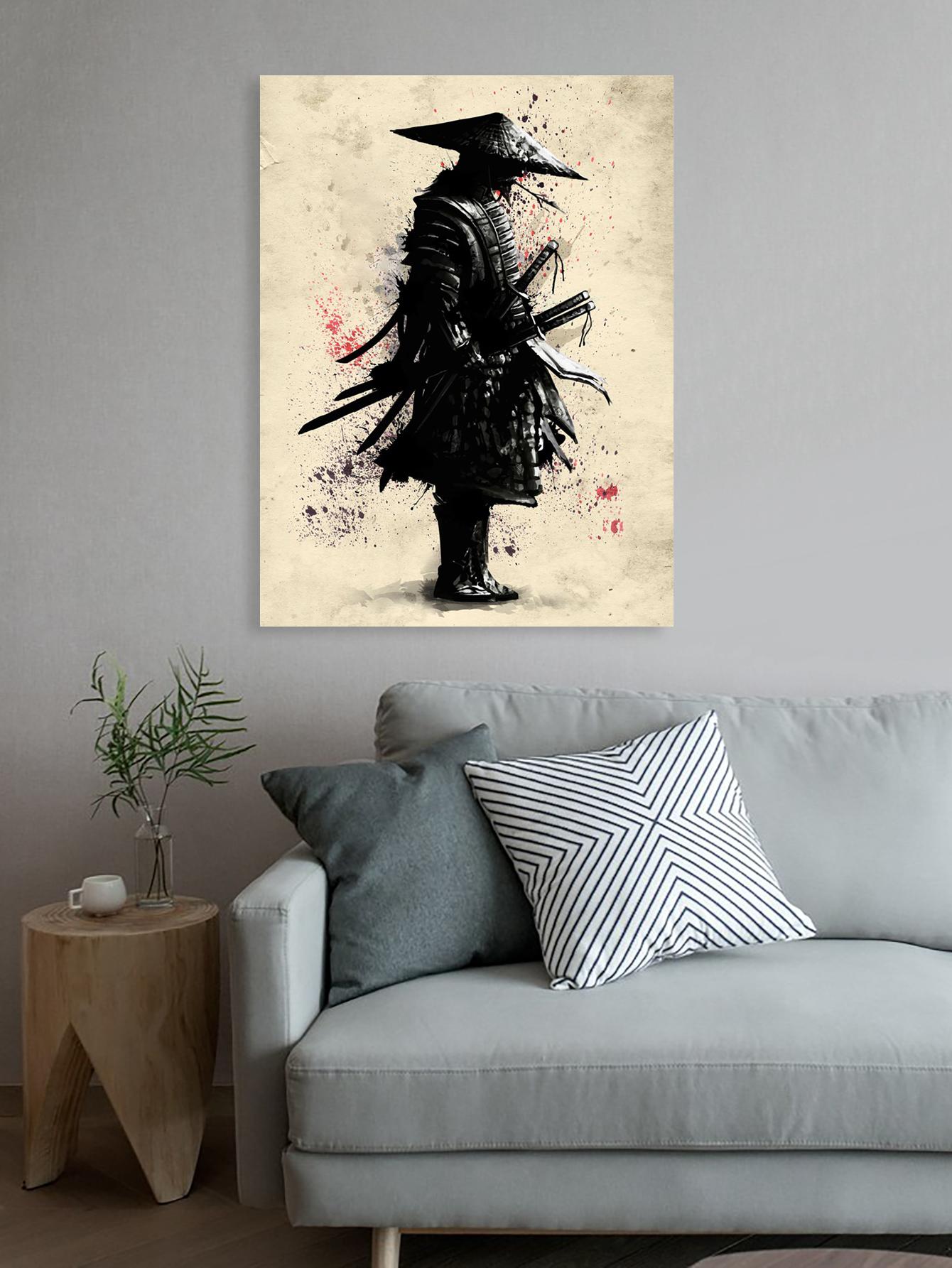 1pc Canvas Painting, Samurai Wall Art, Japanese Samurai Wall Decor, Red ...