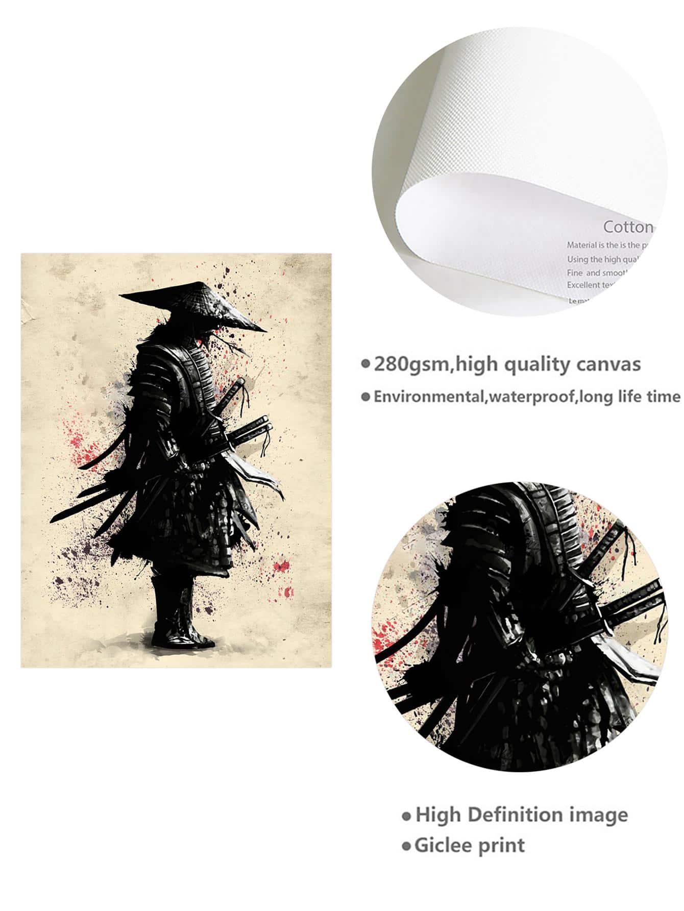 1 Pieza Pintura De Lienzo, Arte De Pared De Samurai, Decoración De Pared Japonesa De Samurai ...