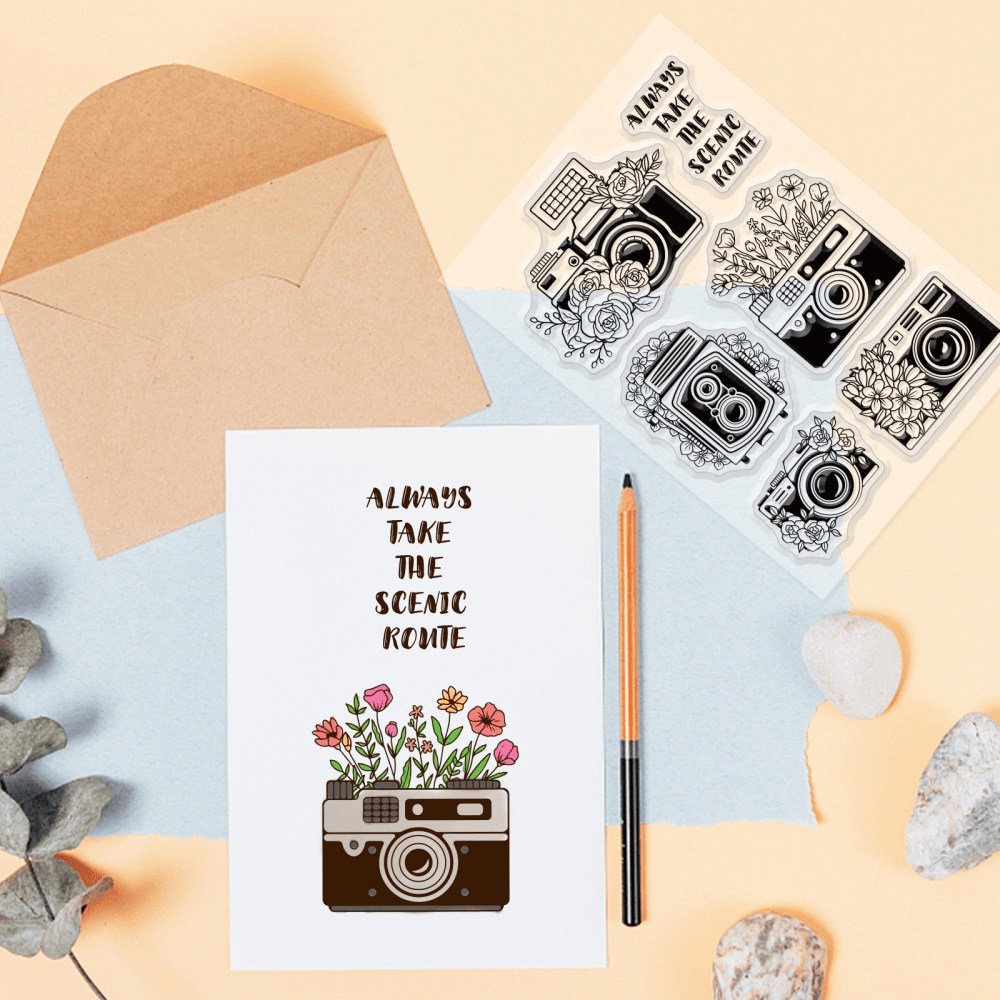 1Sheet Camera Pattern Clear Stamps Plant Transparent Stamps Scenic Rose ...