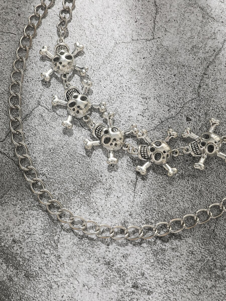 1pc Men's Silver Chain With Skull Mask Pendant Multi-Layer Pants Chain ...