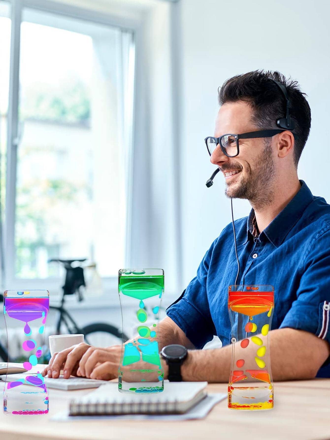 1PC Blue Powder Iquid Motion Bubbler For Kids And Adults, Hourglass ...