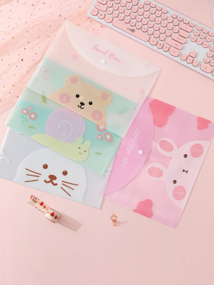 4pcs/set Cartoon Animal Pattern A4 Size Document Bag, Cute Cartoon ...