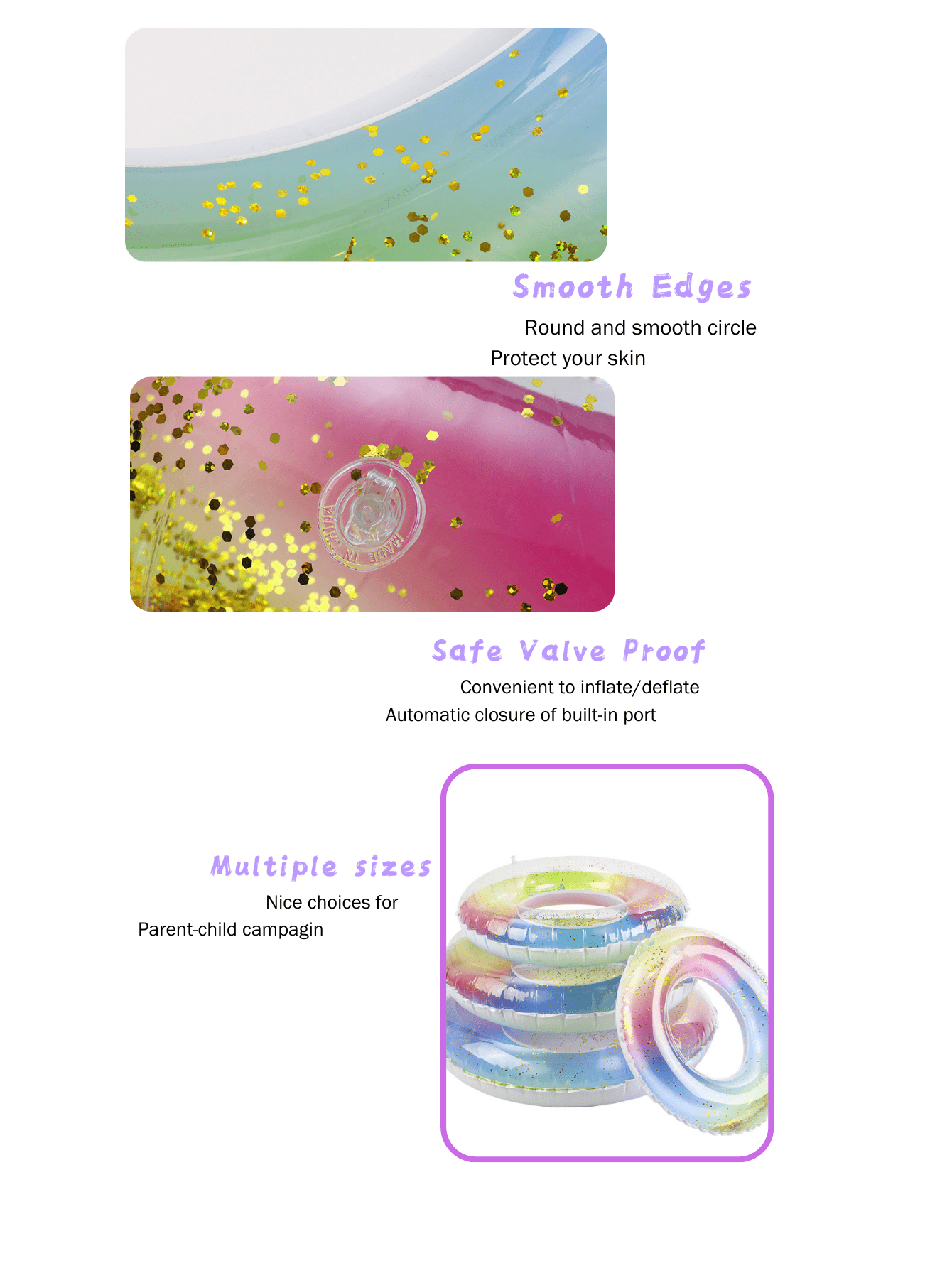 1pc Inflatable Pvc Pool Float In Macaron Colors With Glitter For Water ...