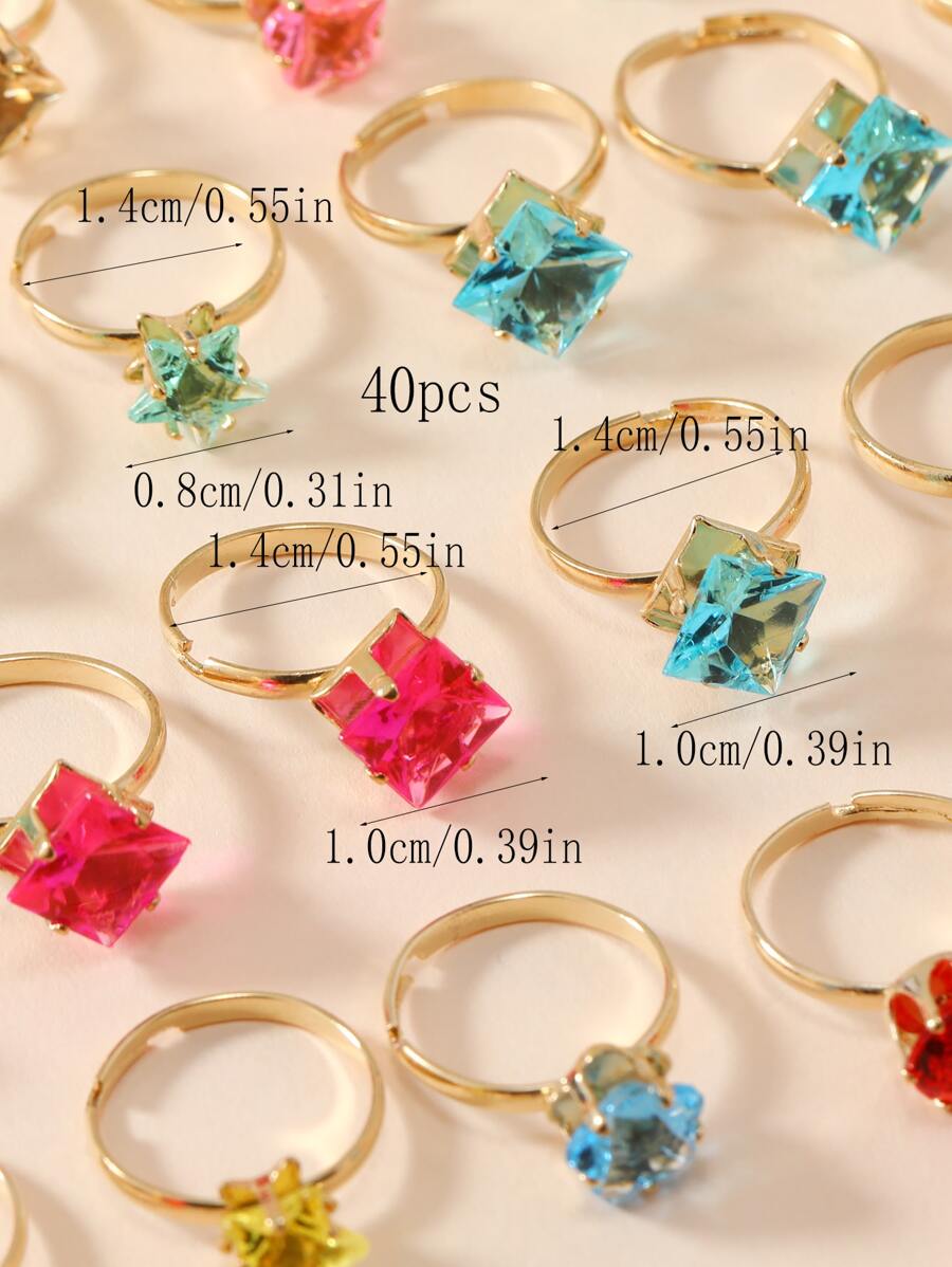1set/36pcs Little Girls' Adjustable Imitation Gemstone Cute Cartoon ...
