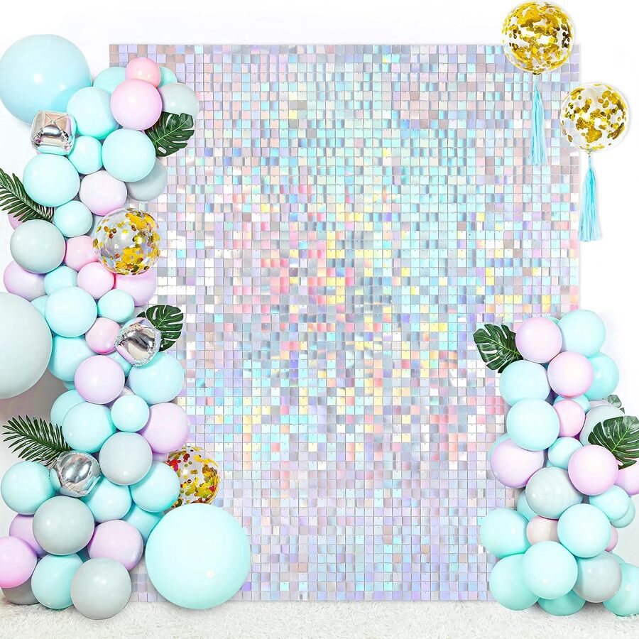 12 Pcs Iridescent Silver Shimmer Wall Backdrop Square Sequin Panels ...