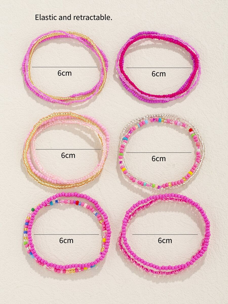 15pcs Pink Glass Beaded Stackable Bracelet Set With Gold Tone Accents Shein Usa