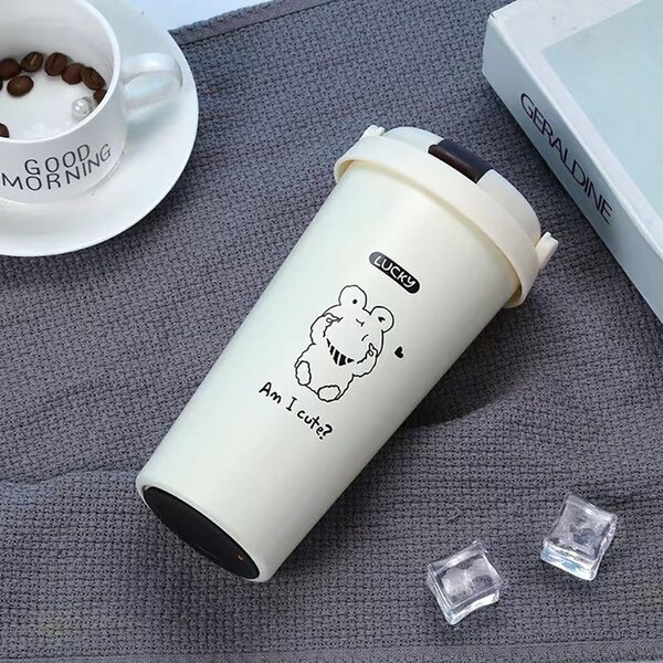 1pc 500ml Stainless Steel Coffee Cup With Handle And Straw, Water Cup ...