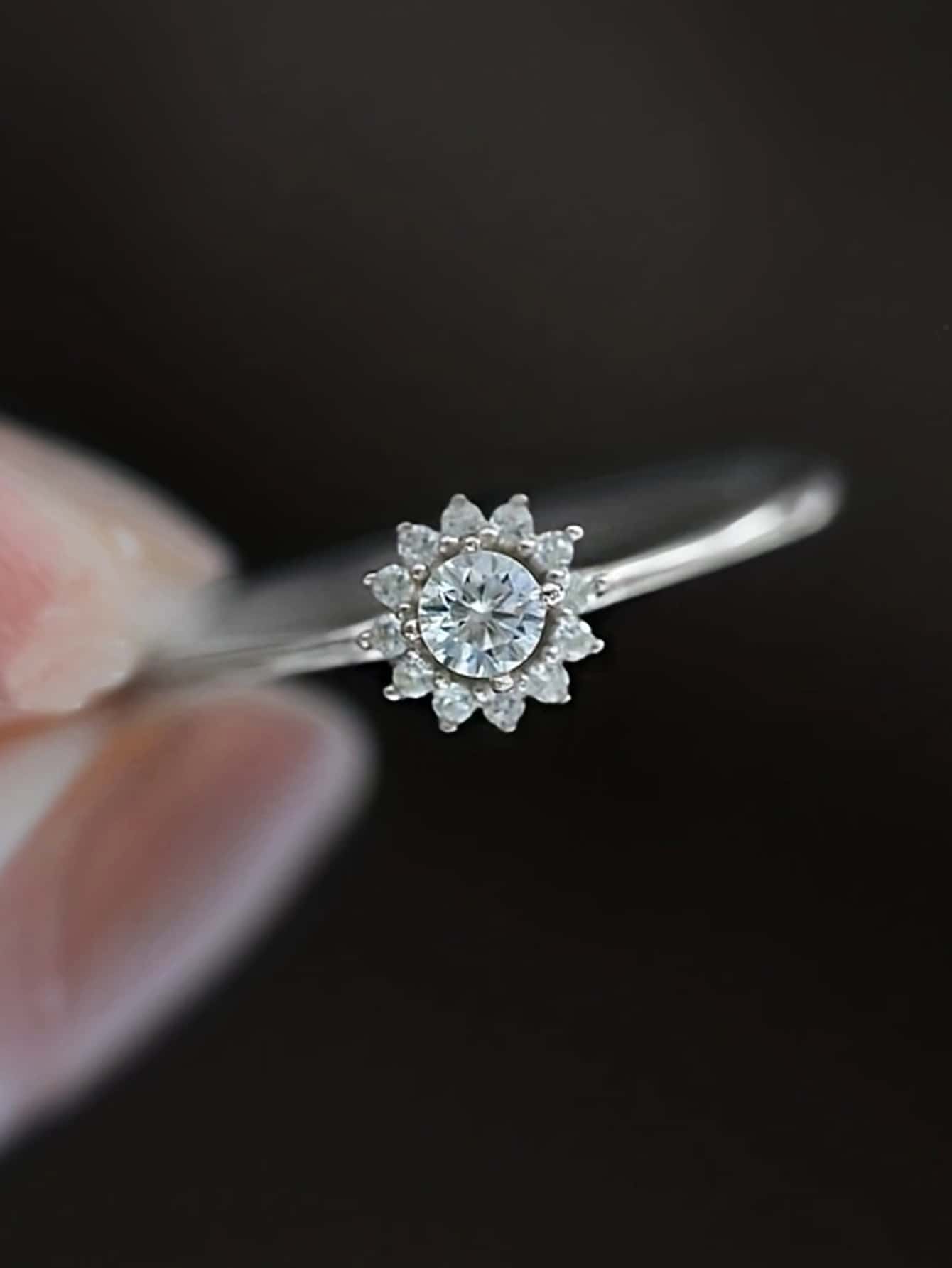 Simple Korean Style S925 Sterling Silver Ring, Six Claw Set Cubic Zirconia Engagement Ring ...