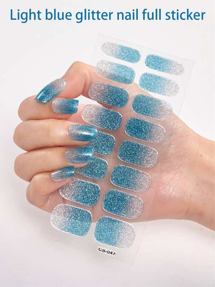 Blue Glitter Nail Art