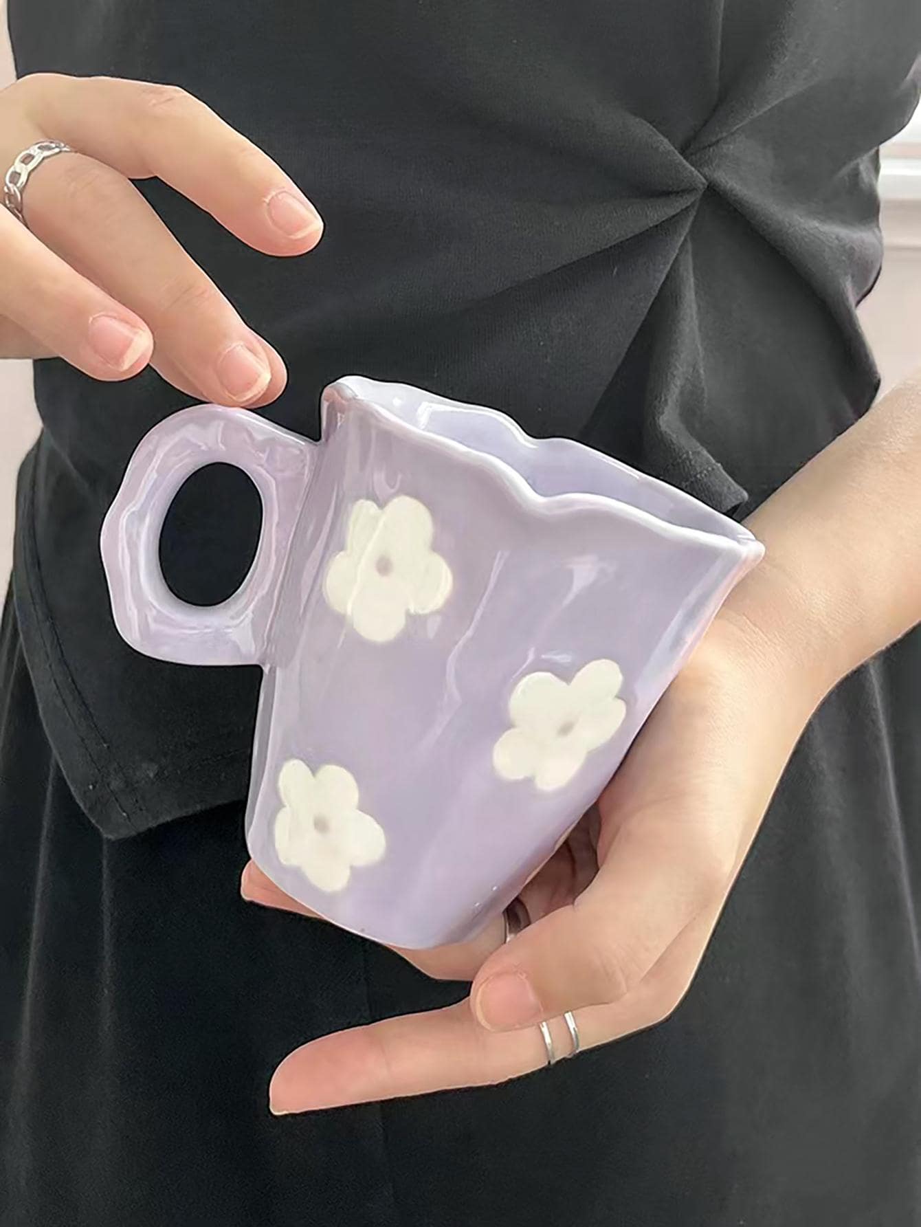 1pc Cute Floral Pattern Handmade Irregular Ceramic Coffee Mug | SHEIN EUR