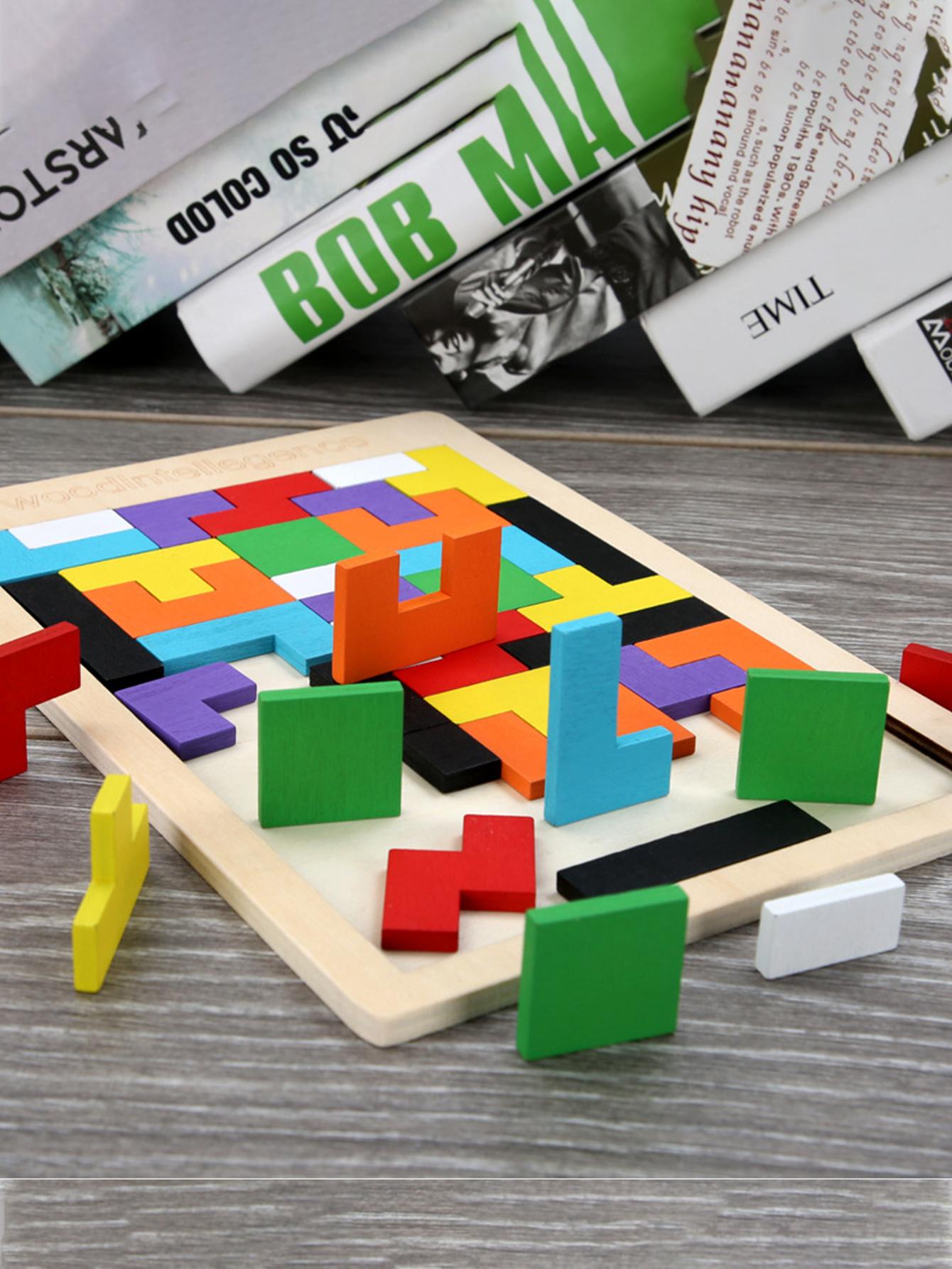 1set Wooden Puzzle Block, Modern Color Block Puzzle Block Toy For Kids ...