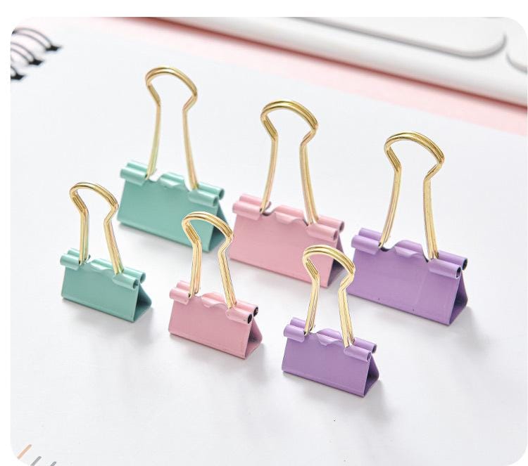 One Box Macaron Colored Paper Clips And Binder Clips, Gold Plated ...