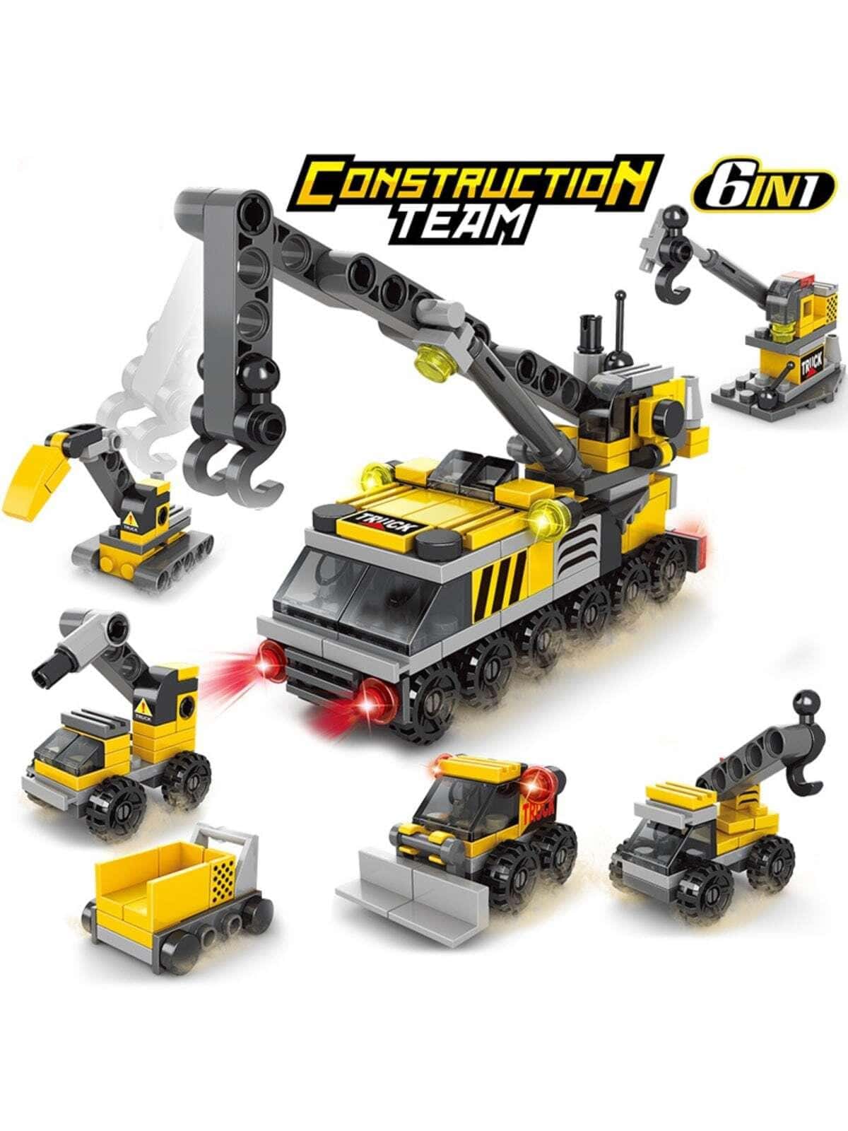 6 IN 1 DIY City Construction Team Truck Crane Forklift Small Size ...
