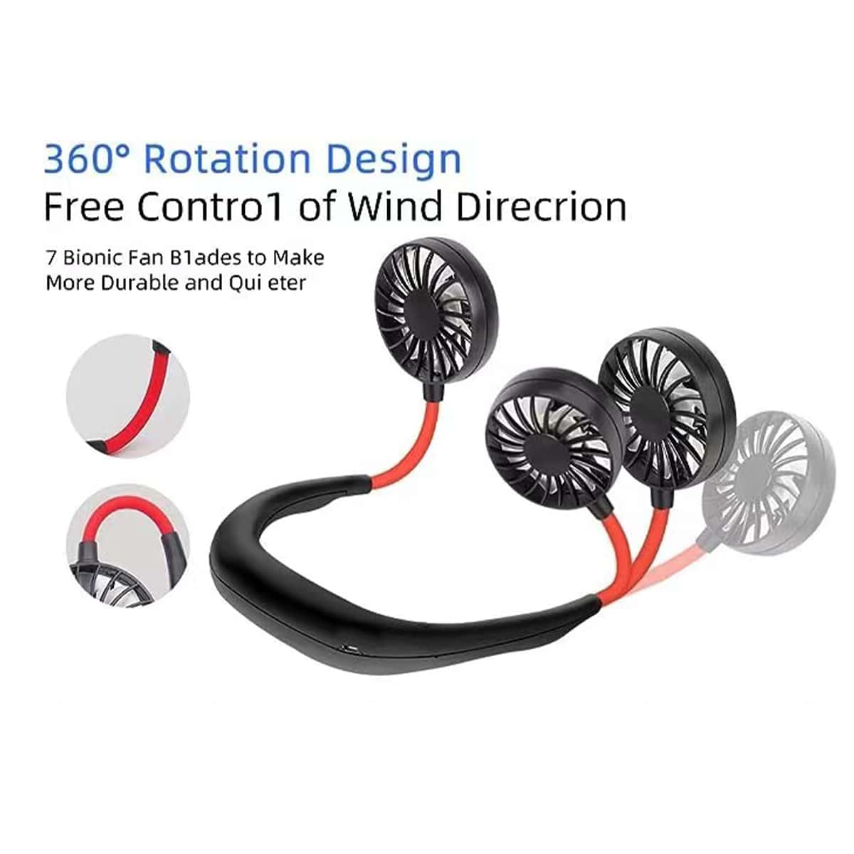 Hands-Free Neckband Fan, Portable Mini Dual Head Fan, Long Battery Life ...