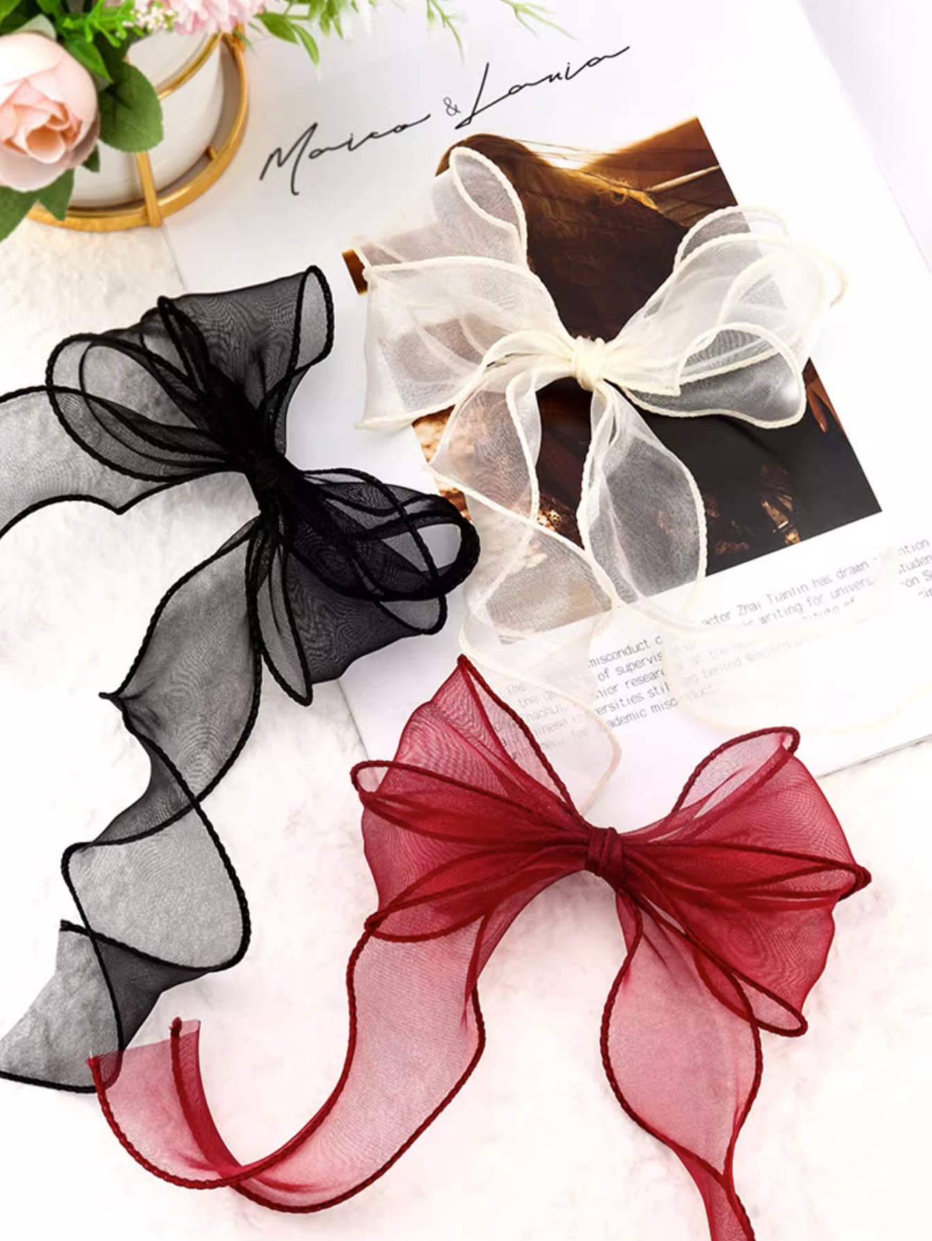 1 Roll X 9 Meters Gauze Ribbon Roll With Edging, For Flower Arrangement ...