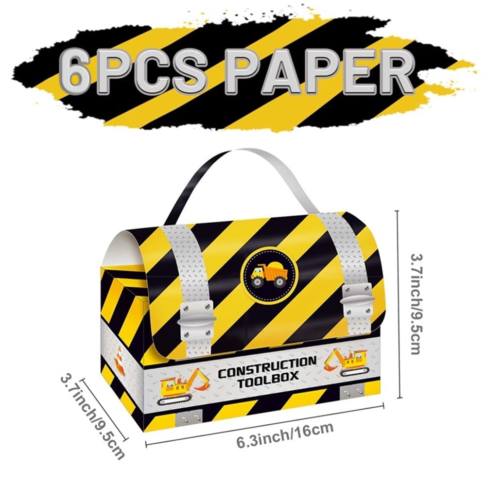6pcs/set Construction Theme Candy Box Gift Bag Excavator Tool Box Loot ...