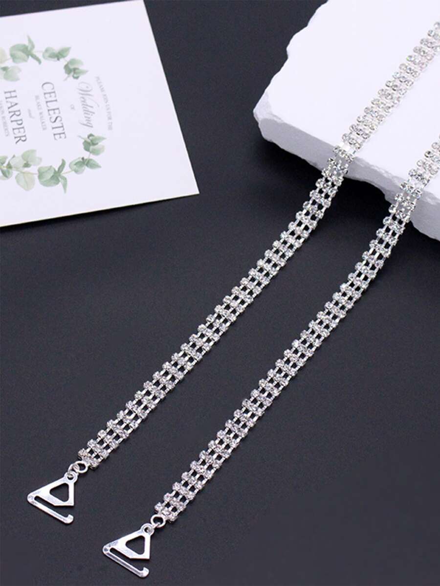 2pcs/set Ladies' Bra Strap With Three Rows Rhinestone Decor, Invisible ...