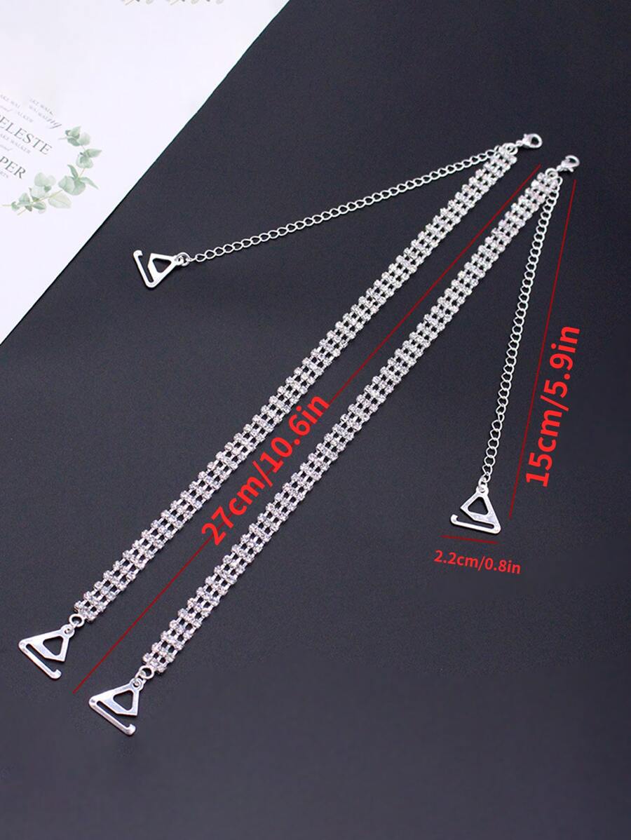 2pcs/set Ladies' Bra Strap With Three Rows Rhinestone Decor, Invisible ...