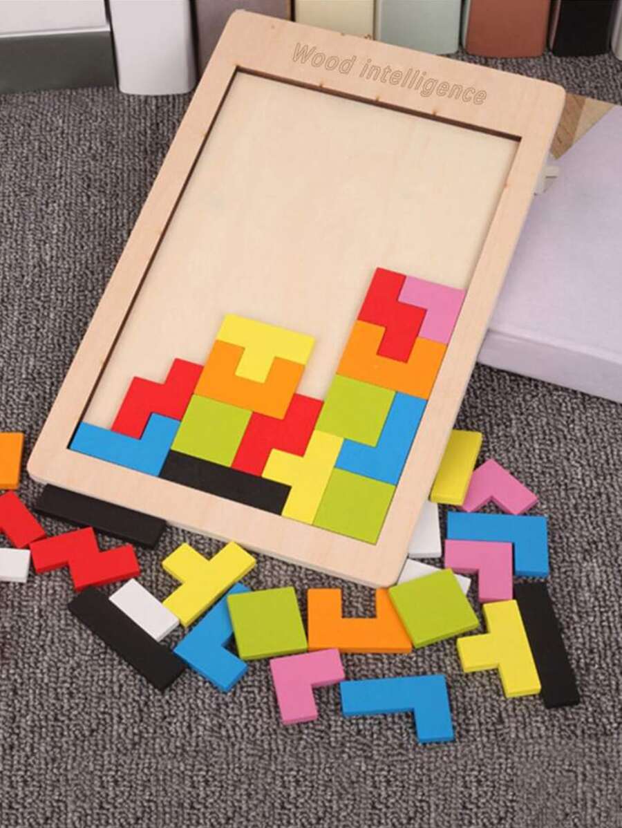 1set Wooden Puzzle Block, Modern Color Block Puzzle Block Toy For Kids ...