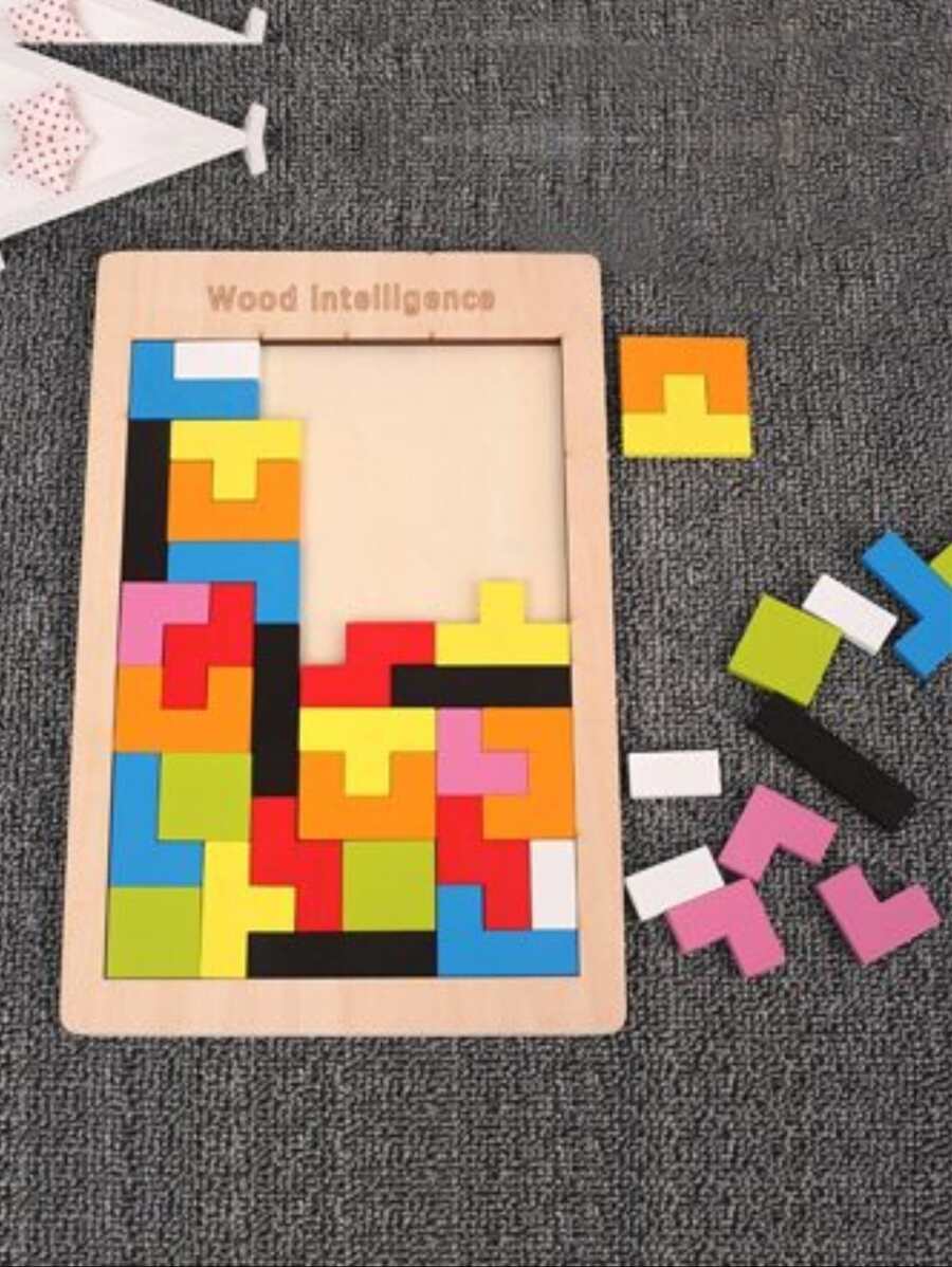 1set Wooden Puzzle Block, Modern Color Block Puzzle Block Toy For Kids ...