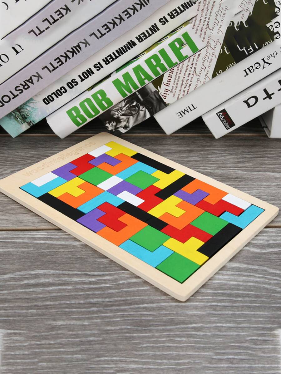 1set Wooden Puzzle Block, Modern Color Block Puzzle Block Toy For Kids ...