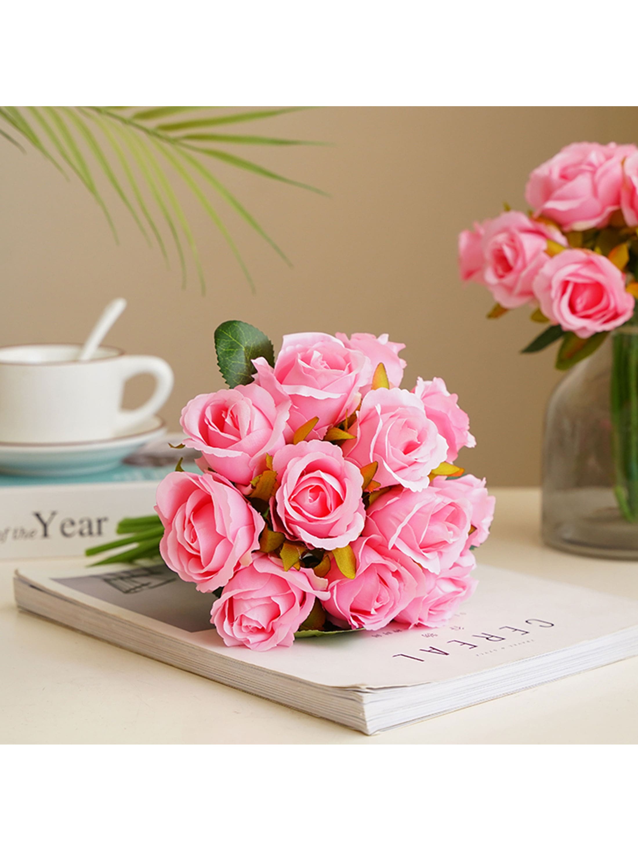 1 Bundle Of Artificial 12 Head Small Rose Bouquet, Suitable For Wedding ...