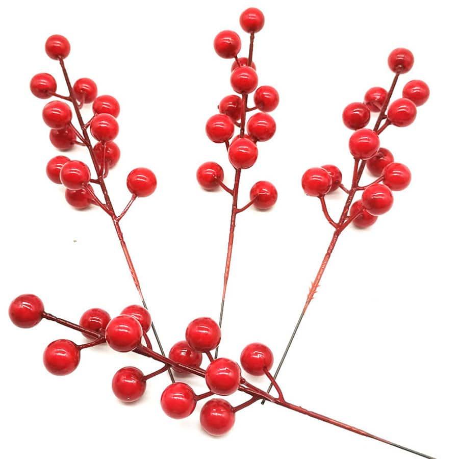 10pcs Artificial Red Berry Picks With Hawthorn, Holly, Mistletoe & Pea ...