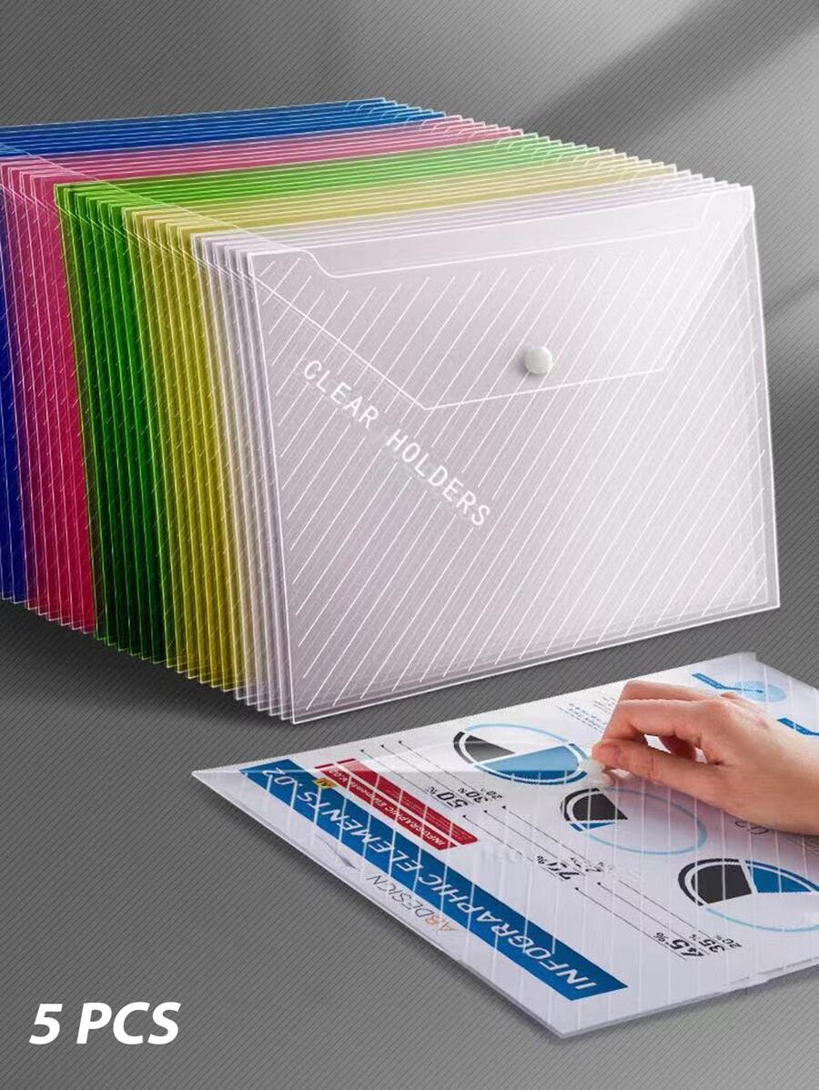 1set 5pcs/set Colored Diagonal Stripe A4 File Bag, Snap Button Style ...