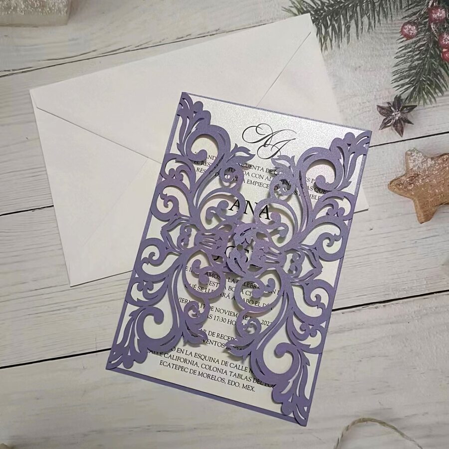 10 Sets Laser Cut Fold Wedding Invitation Cards With Blank Sheet And ...