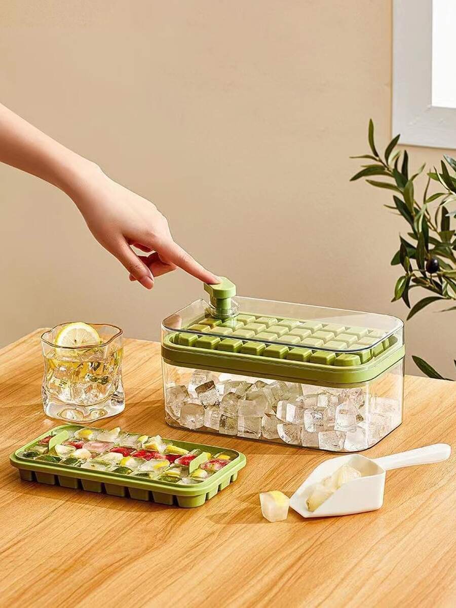 One-click Ice Removal Ice Cube Tray With Press, Square Shaped Pp Ice ...