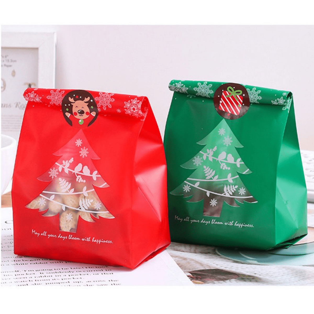 50pcs/pack Snowflake & Christmas Tree Pattern Printed Gift Bags For ...