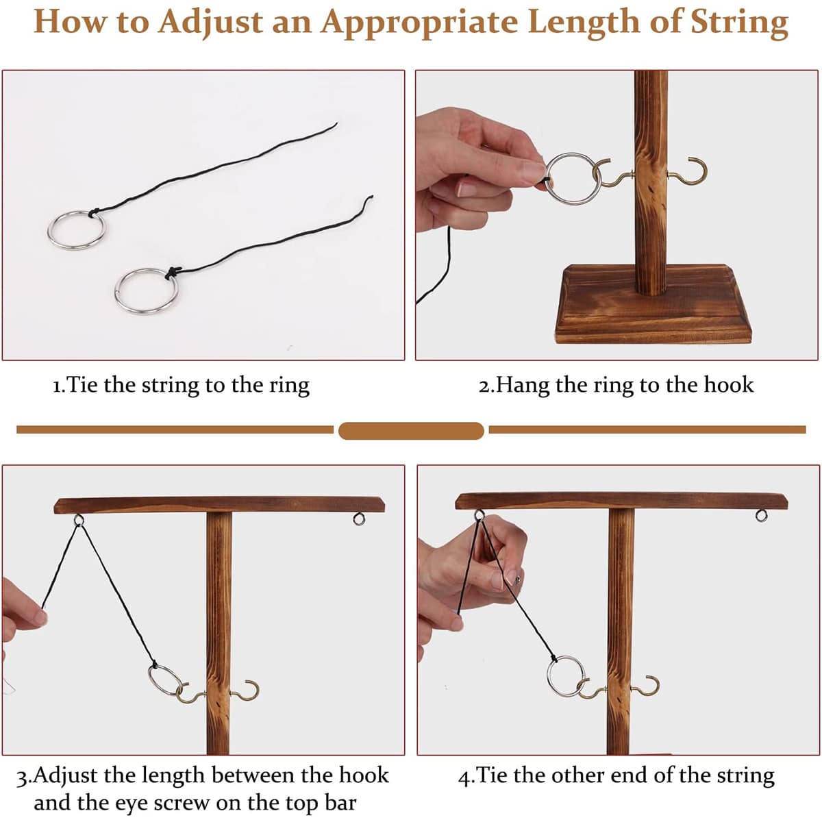 Ring Toss Games Hook And Ring For Adults (Brown, 25cm), Handheld Hook Ring Toss Board Games With ...