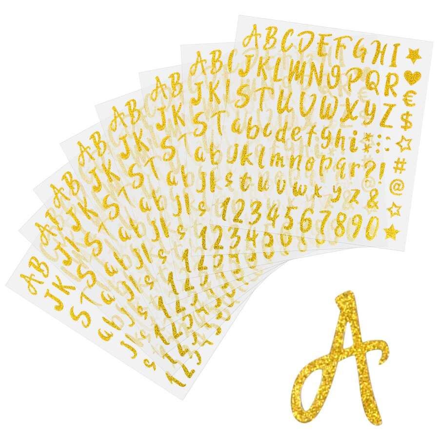 8 Sheets Glitter Letter Stickers, Glitter Cursive Number Alphabet ...