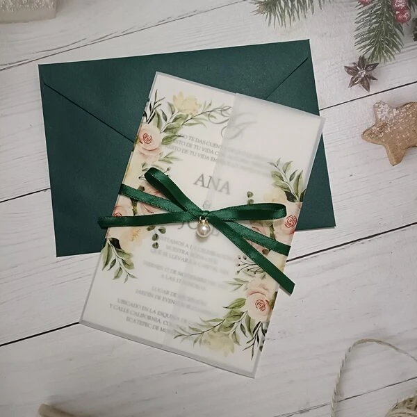10Set Flower Vellum Wedding Invitation Card Set With Blank Sheet And ...
