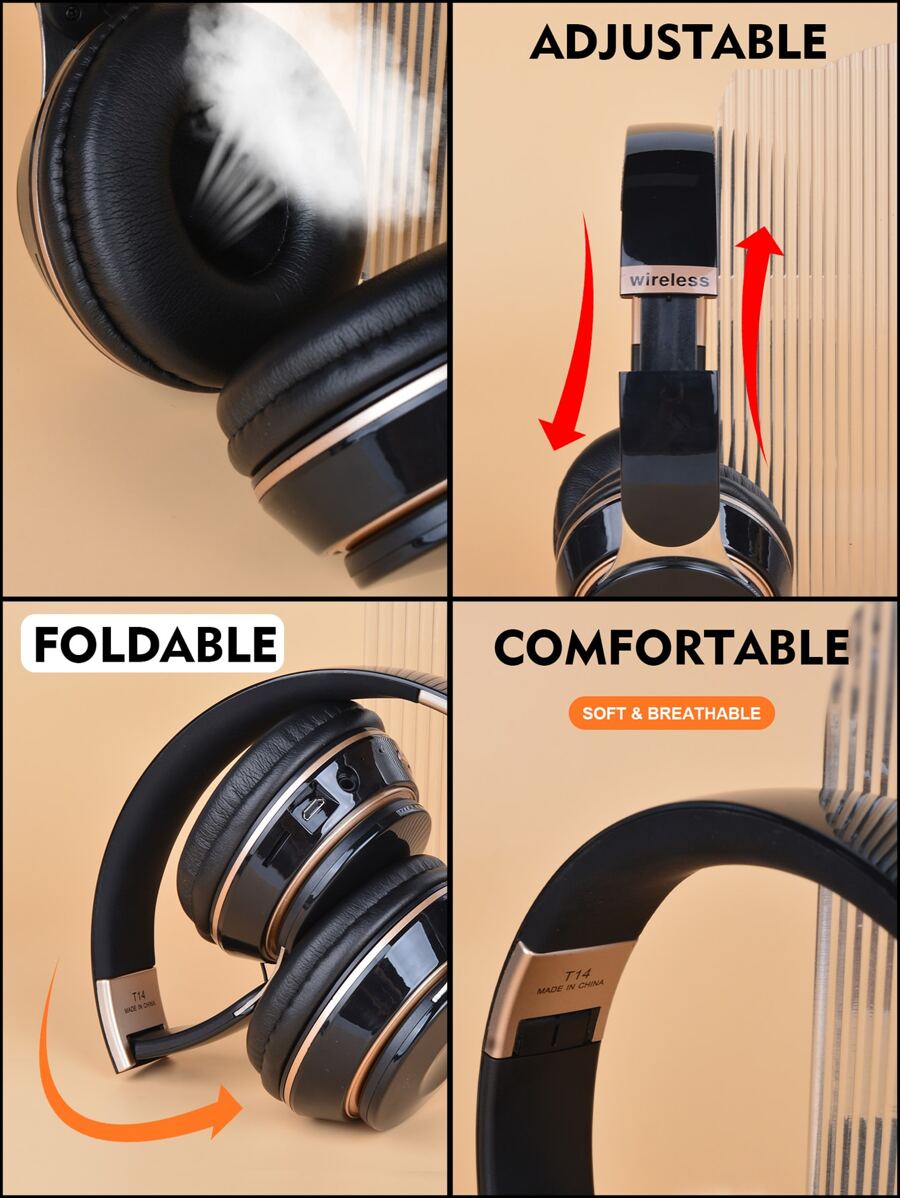 New T14 Wireless Headphones With Passive Noise Cancelling, Full Ear ...