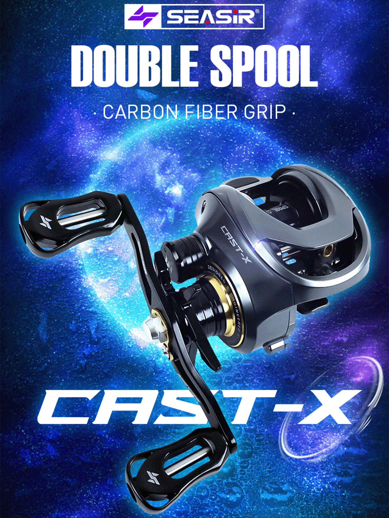 Dual-axis Casting Reel With Silver-color Body, Black Carbon Handle, 7.3 ...