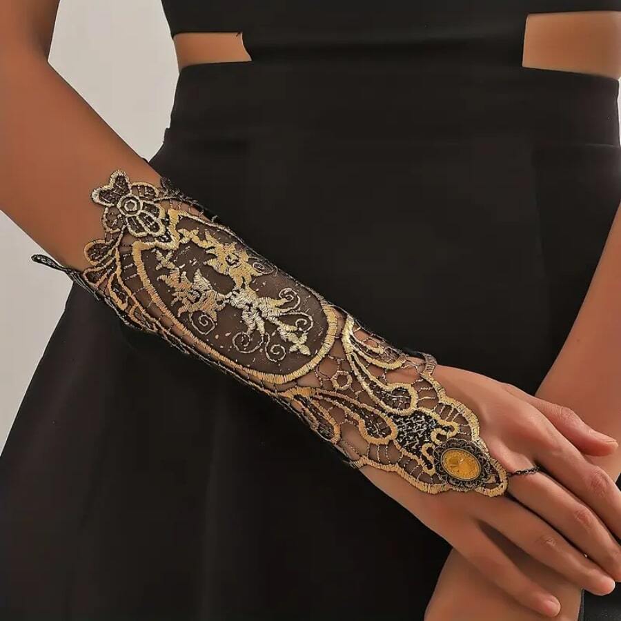 Glamorous Golden Rhinestone Gothic Glove: Add a Touch of Steampunk ...