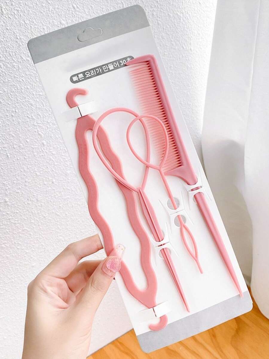 4pcs/set Women's Korean Pink Hair Styling Tool, Suitable For Daily Use ...