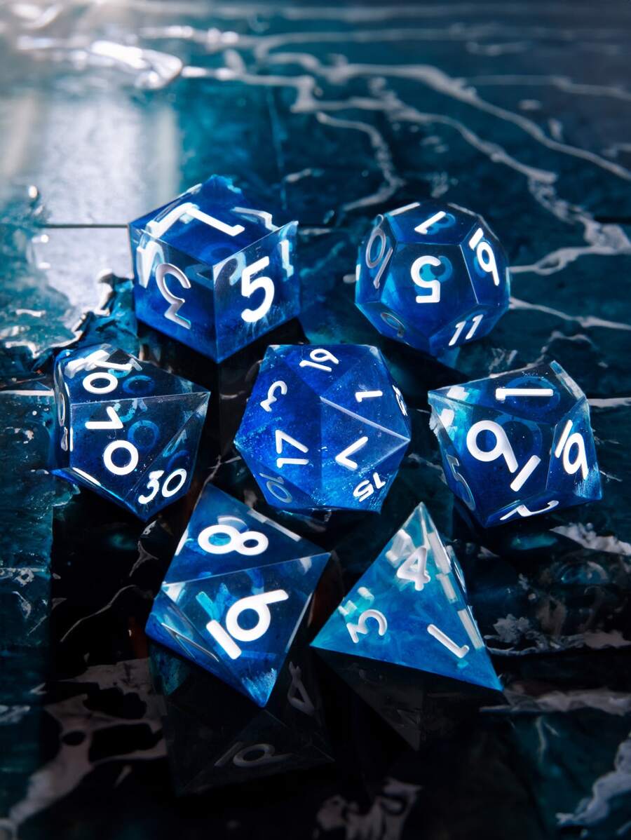 DND Sharp Edge Dice Set, 7 Piece Resin Dice Set, Polyhedral DND Dice ...