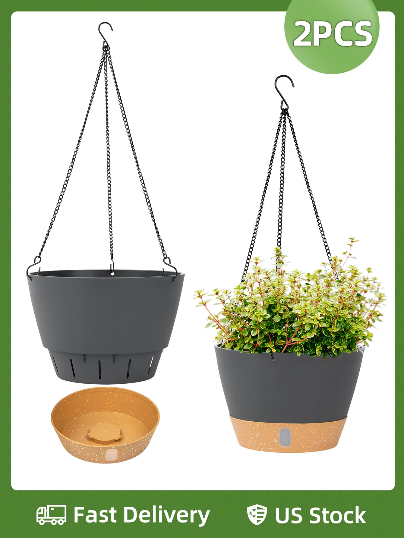 QCQHDU 2 Packs Hanging Planters Set,10 Inch Indoor Outdoor Hanging ...