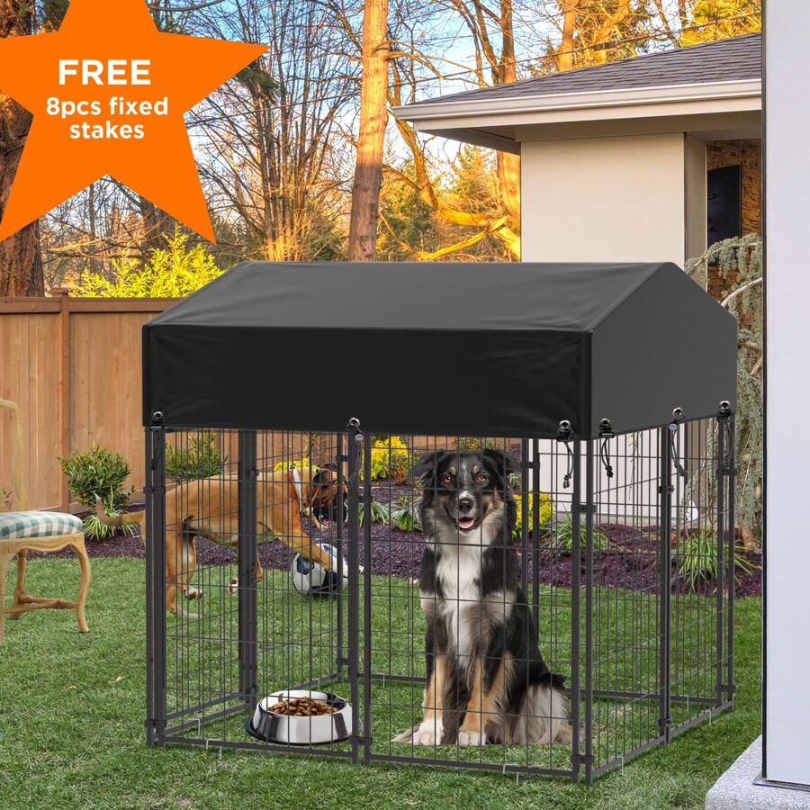 Large Dog Kennel Outdoor: Puppy Inside Play Pen Panels with Stakes ...