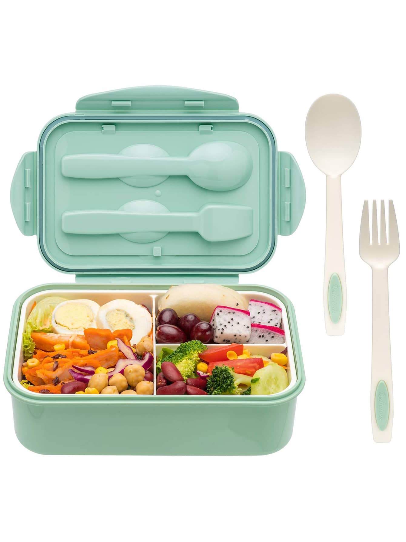 1pc Microwave Safe Material Heating Lunch Box With Spoon & Fork For Students & Office Workers ...