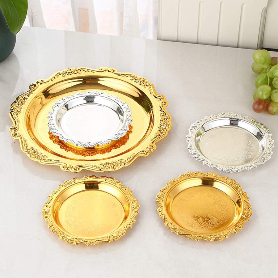 1pc Luxury Wrought Iron Gold/silver Relief Tray For Jewelry Storage ...