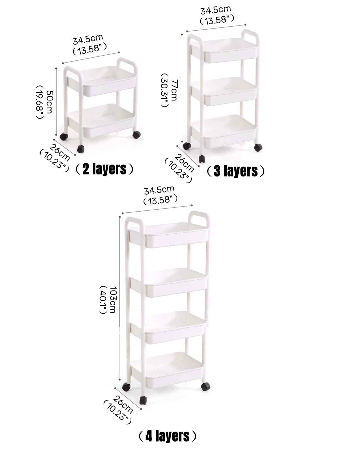 1pc Multi-functional Kitchen Storage Rack Trolley With Wheels, 3 Layer ...
