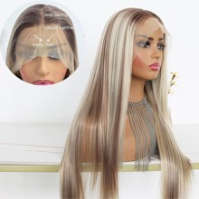 Women's Long Highlight Lace Front Synthetic Wig With Brown And Blonde ...