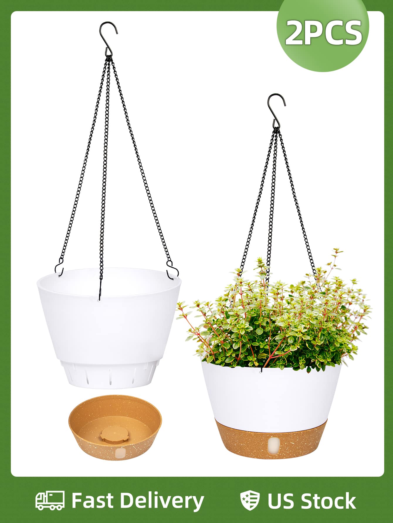 QCQHDU 2 Packs Hanging Planters Set,10 Inch Indoor Outdoor Hanging ...